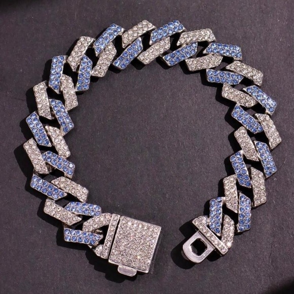 Jewelry | Silver And Blue Cuban Link Bracelet | Poshmark